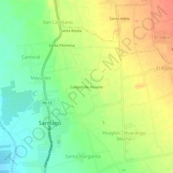 Topografische kaart Callejon de Huaylas, hoogte, reliëf