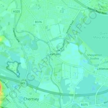 Topografische kaart Laleham, hoogte, reliëf