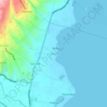 Topografische kaart Sinawilan, hoogte, reliëf