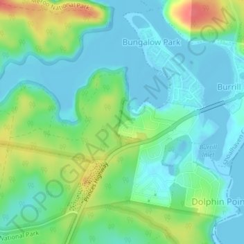 Topografische kaart Burril Lake Rock Cave, hoogte, reliëf