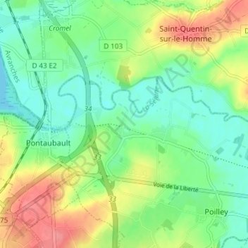 Topografische kaart Le Noyer, hoogte, reliëf