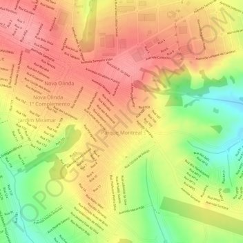 Topografische kaart Parque Montreal, hoogte, reliëf