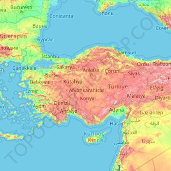 Topografische kaart Anatolie, hoogte, reliëf
