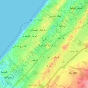Topografische kaart Gaza, hoogte, reliëf