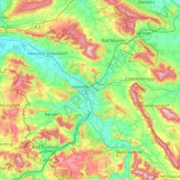 Topografische kaart Landkreis Hameln-Pyrmont, hoogte, reliëf