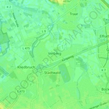 Topografische kaart Verberg, hoogte, reliëf