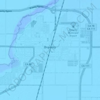 Topografische kaart Brawley, hoogte, reliëf