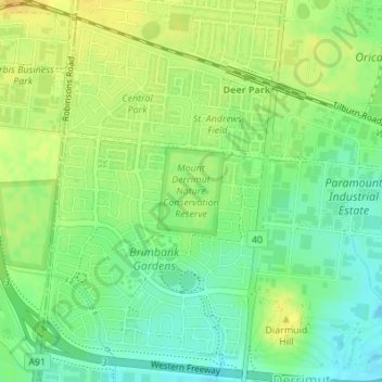 Topografische kaart Mount Derrimut Nature Conservation Reserve, hoogte ...